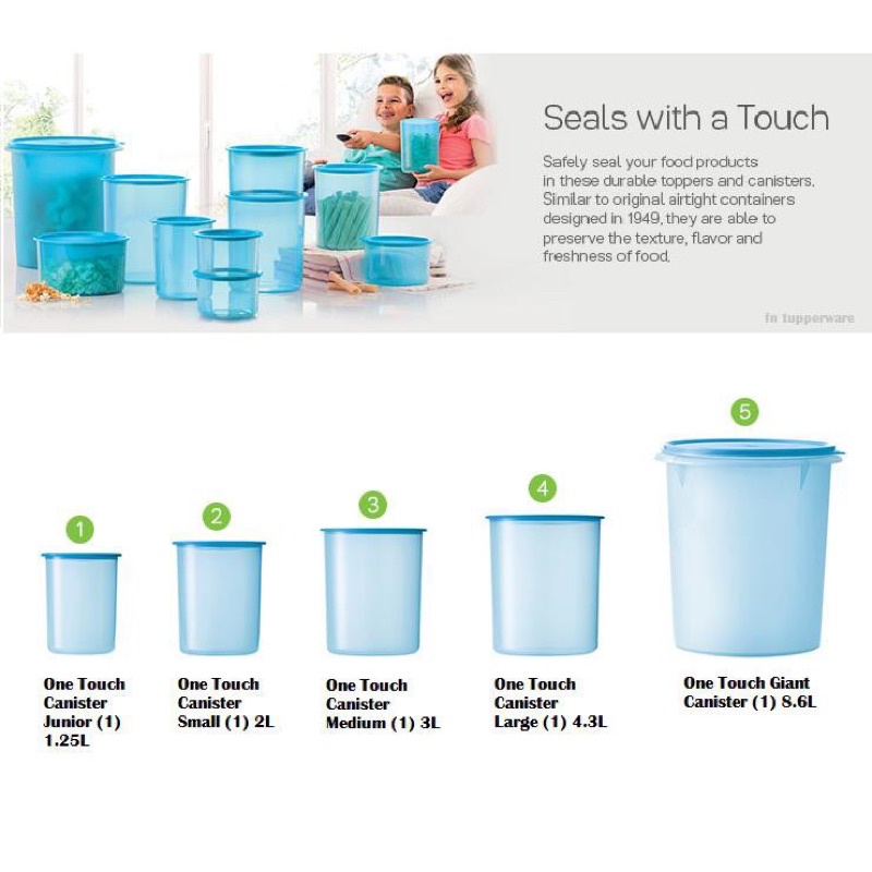 TUPPERWARE ONE TOUCH CANISTER [CLEAR BLUE]- TUPPERWARE MURAH | Shopee ...