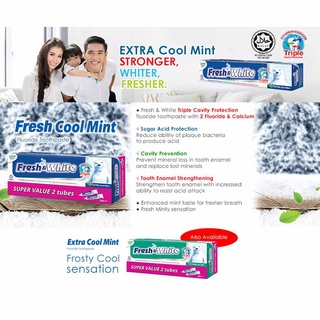 Fresh & White Extra Cool Mint Toothpaste 225g x 2 tubes | Shopee Malaysia
