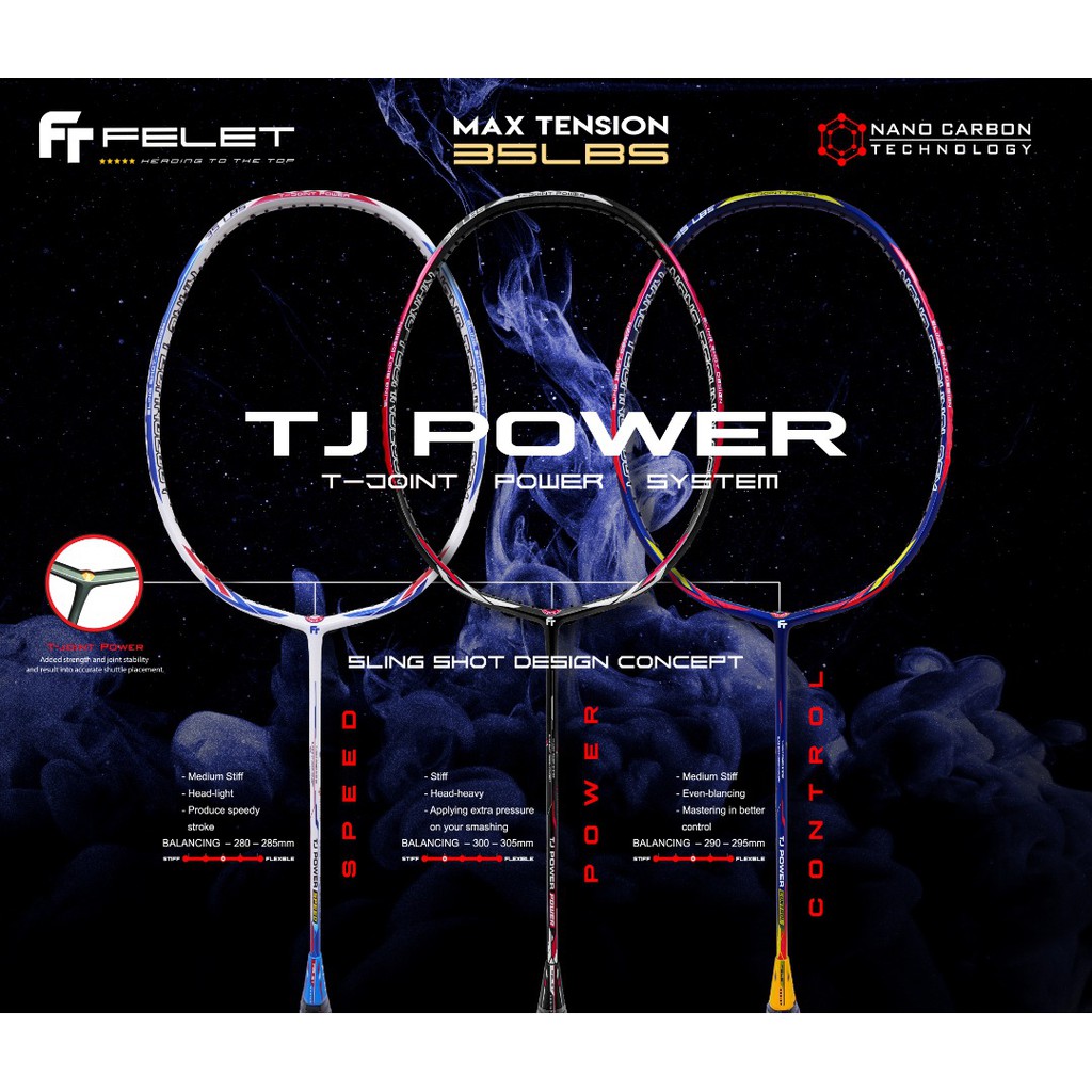 NEW FELET Racket TJ POWER-CONTROL-SPEED! 3 Different spec MAX 35LBS ...
