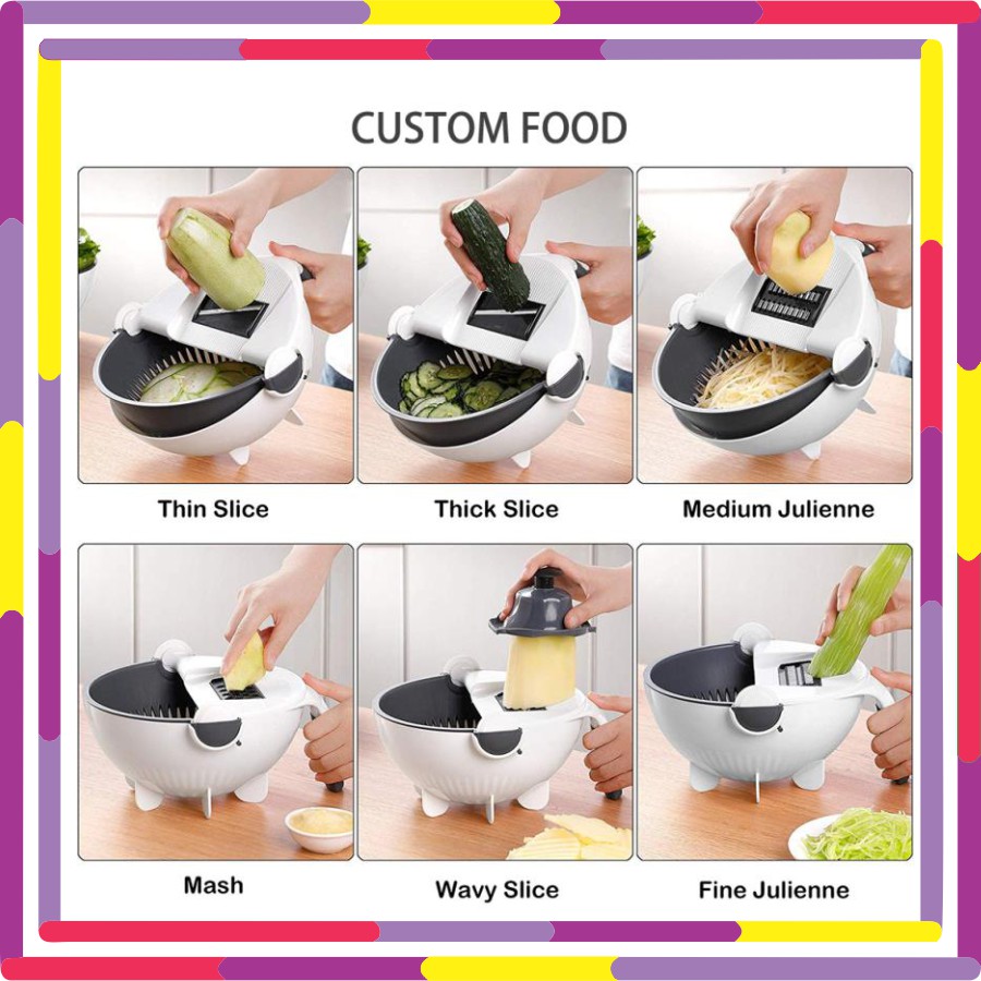 9 in 1 Multifunction Vegetable Cutter with Drain Basket Magic Rotate ...