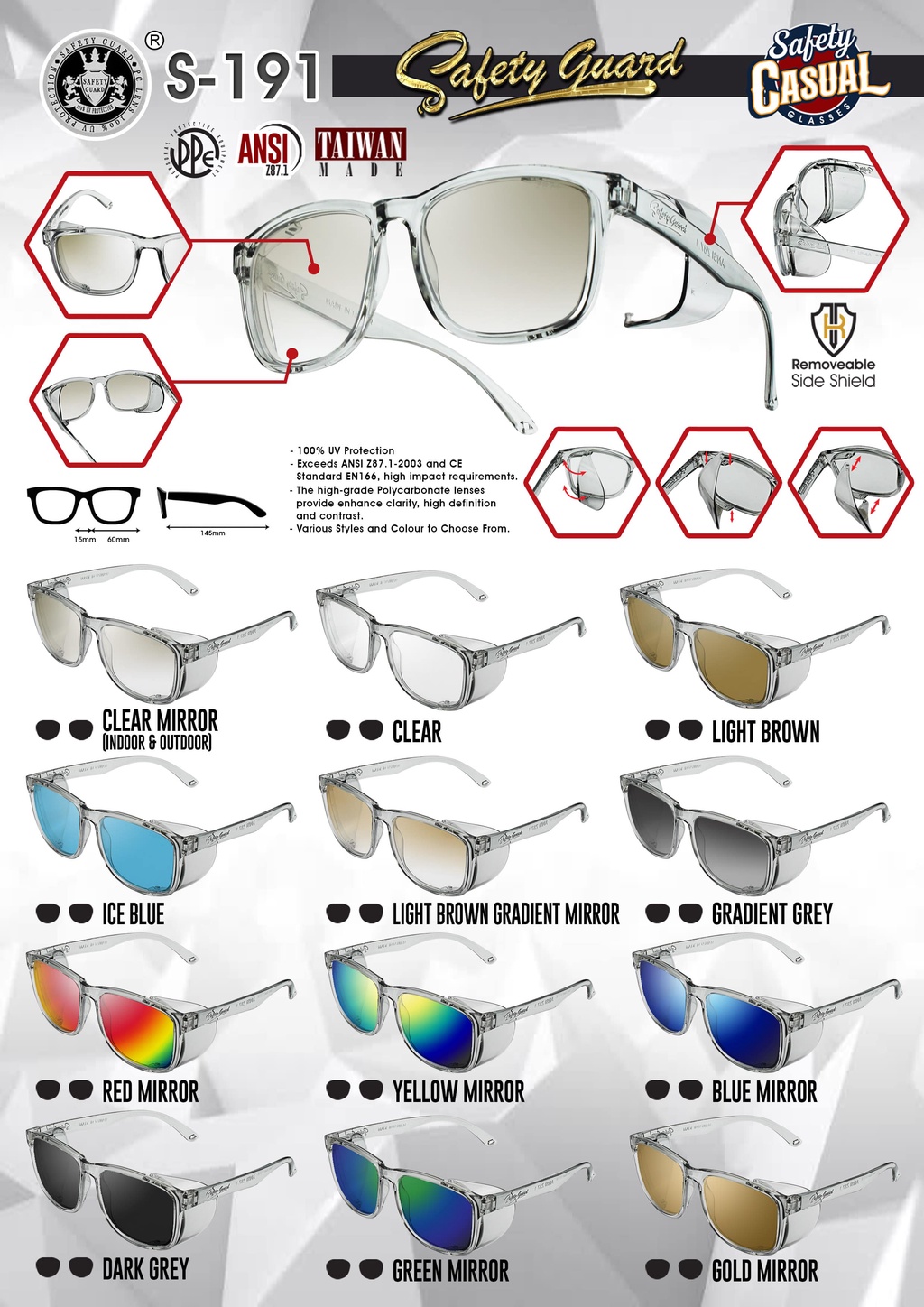 SAFETY GUARD SAFETY GLASSES/ EYE PROTECTION (S-191) - 100% UV & HIGH ...