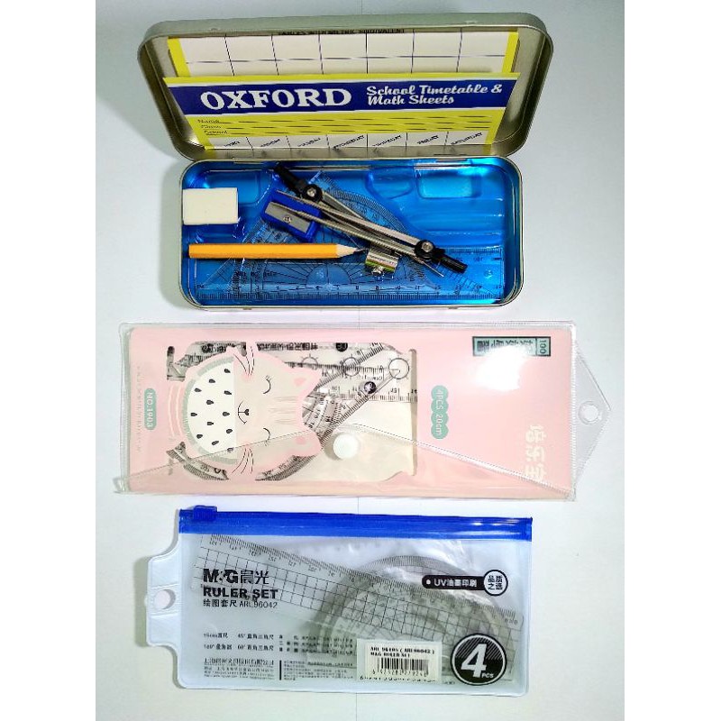 Set matematik sekolah Ruler set Protaktor Jangka lukis Ruler set ...