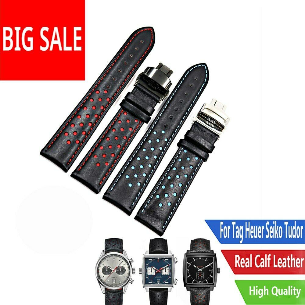 Real Calf Leather Wrist black Watch Band Strap With Clasp For Tag Heuer ...