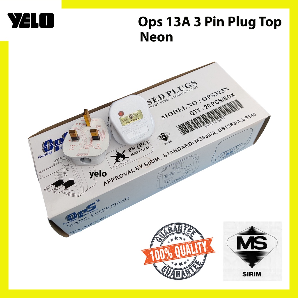 Ops 13A 3Pin Plug Top (SIRIM) UK Design Safety Kepala Plug SIRIM ...