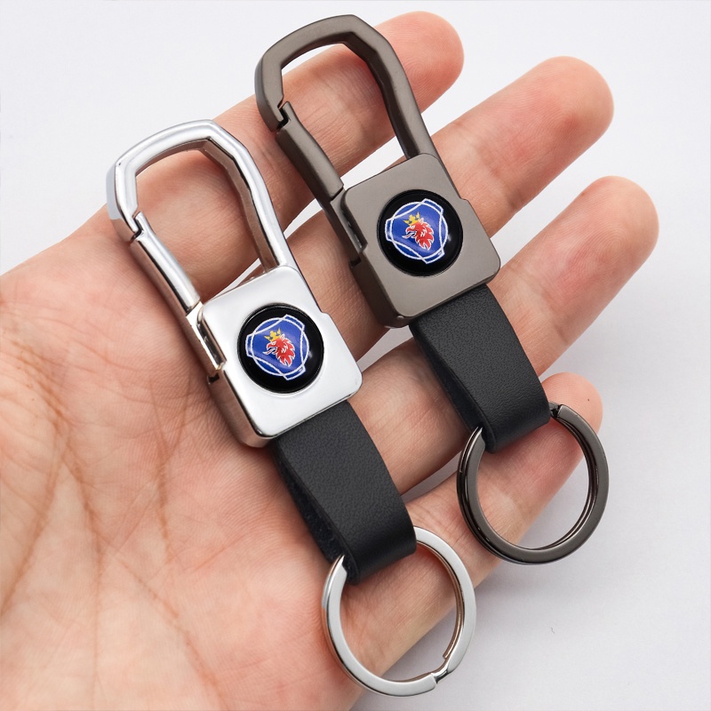 Car Logo Keychain Metal Leather Car Styling Keyring For Scania Saab ...