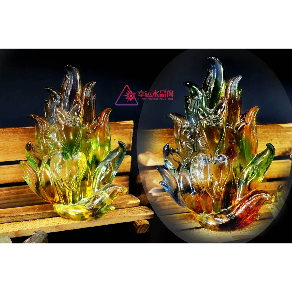 彩琉璃 九尾狐仙 摆件 Crystal Chinese “Liu li” Nine-Tailed Fox Fairy Decoration ...