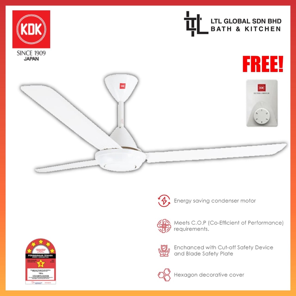 KDK K15V0 DEKA DR9 3 Blades Regulator Ceiling Fan Kipas Siling ...
