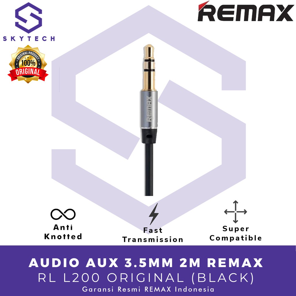 Audio AUX Cable 3.5MM 2M REMAX BLACK RL L200 ORIGINAL Warranty Official ...
