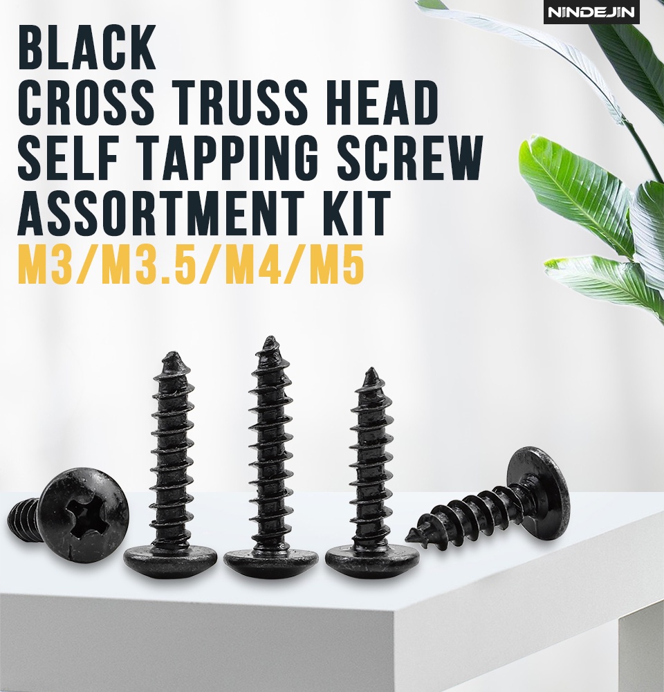 NINDEJIN Truss Head Self Tapping Screw Set M3-M5 Carbon Steel Phillips Round Mushroom Head Screw ...