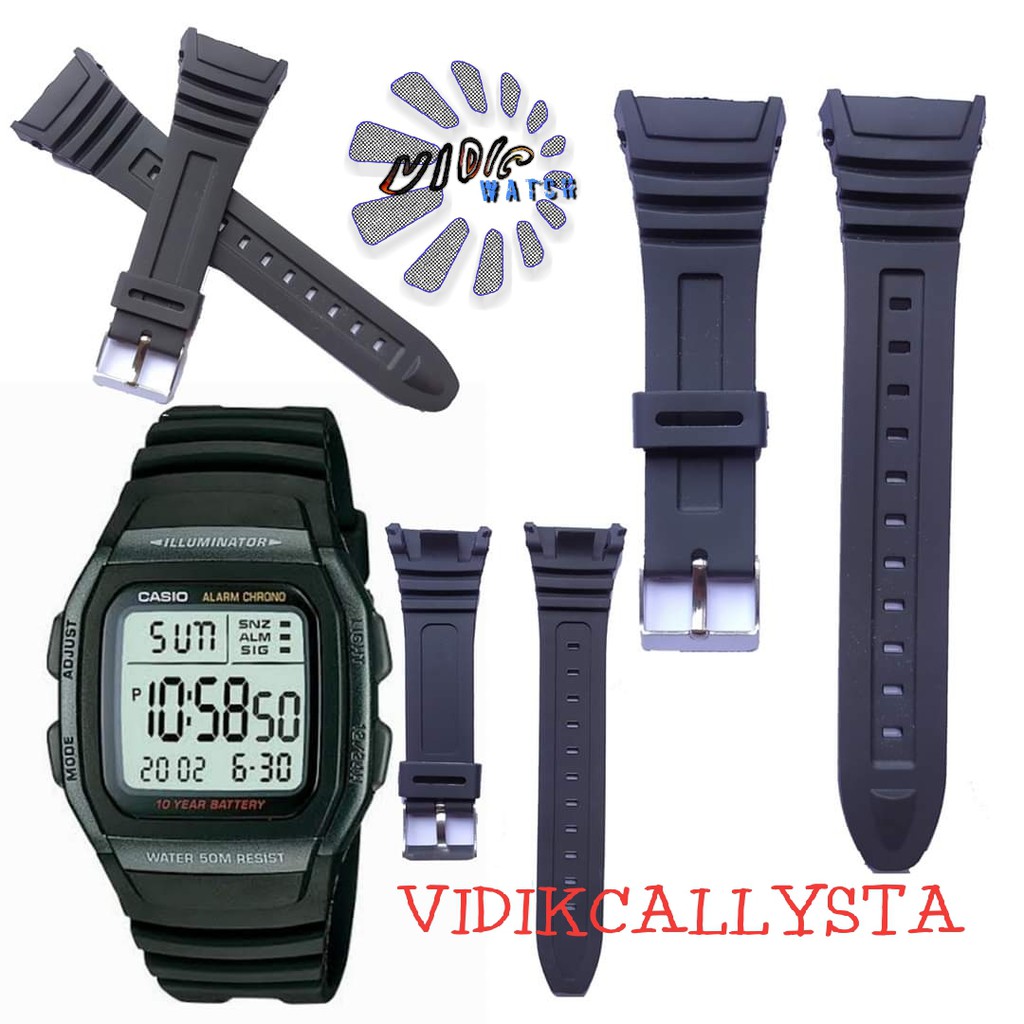 Casio W96H Model Black Rubber with Stainless Steel Buckle Watch Strap ...
