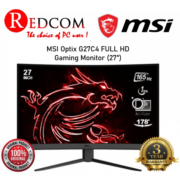 Msi optix g27c4 27" full hd va 165hz 1ms curved gaming monitor | BeeCost