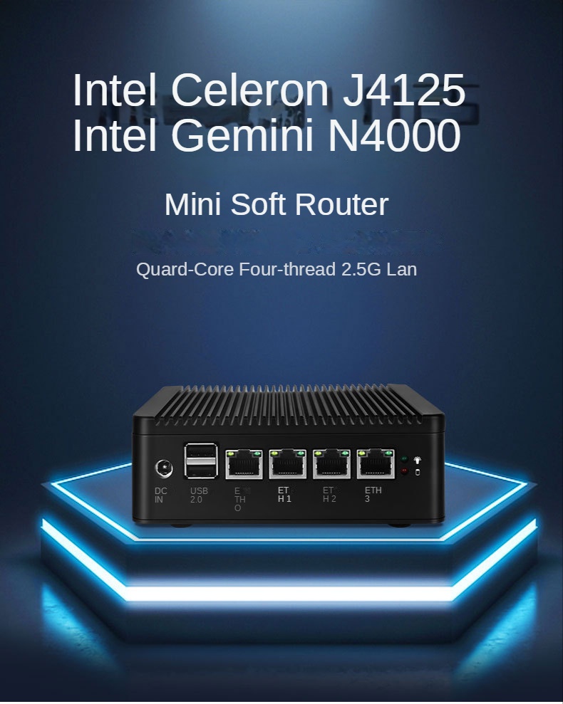 AN2 Intel N4000/J4125 4*I255 2.5G LAN Mini PC Fanless Soft Router HDMI ...