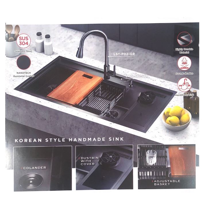 LIVINOX LWS-12052B Korean Style Handmade Sink come with Full Accesories ...