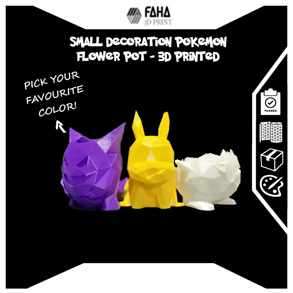 3D Printed Small Decoration Flower Pot Low-Poly Pikachu, Gengar ...
