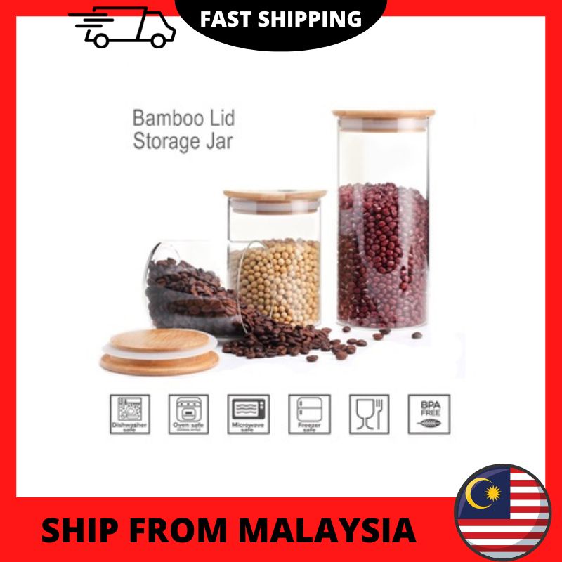 [RH SHOP] Cookie Jar, Glass Kitchen Canisters with Air tight Bamboo Lid ...