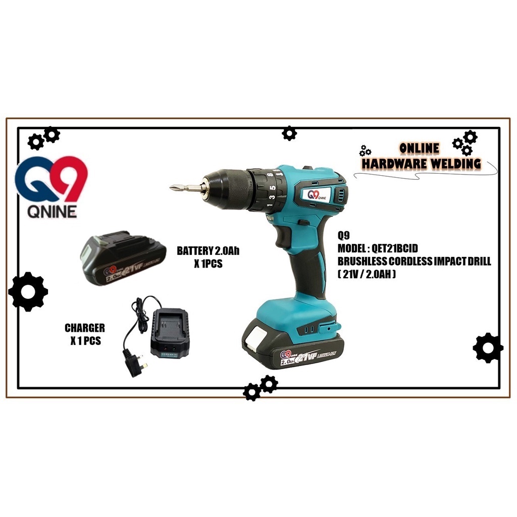 Q9 Qet21bcid Brushless Cordless Impact Drill 21v 2 0ah Shopee