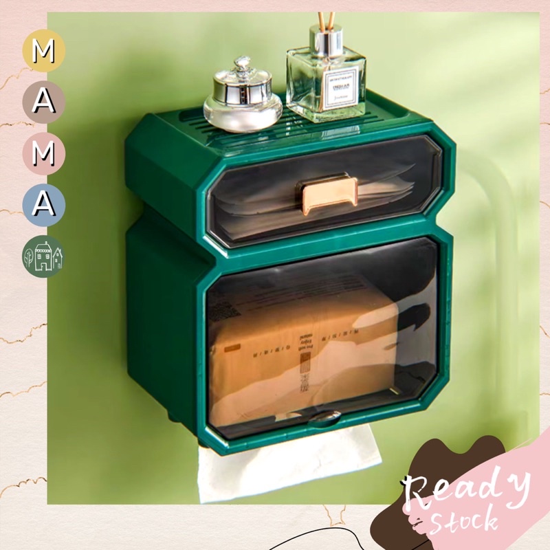 Toilet Paper Roll Holder Wall Mount Tissue Paper Storage Box Bathroom