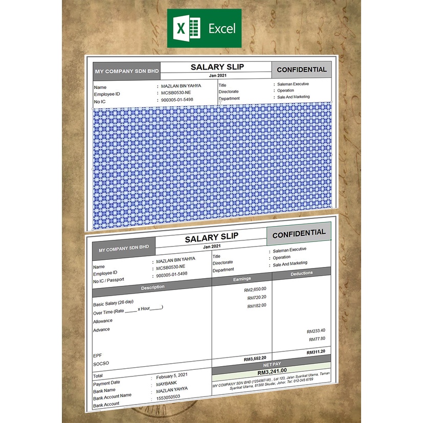 Template Slip Gaji / Payslip (Auto Calculation) Edit dalam Excel ...