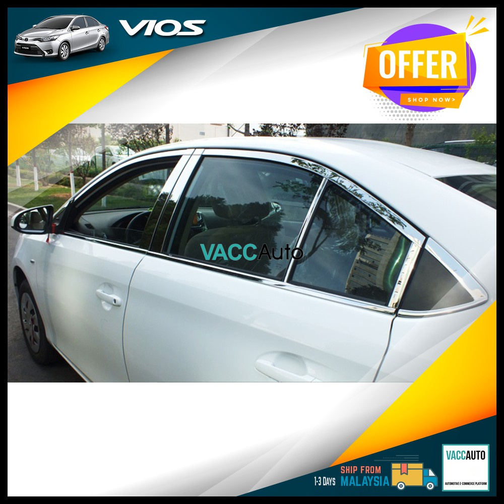 Toyota vios 2013 - 2018 ncp150 window chrome lining + door pillar car ...