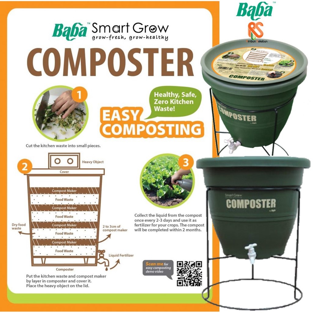 BABA DIY Home Compost Maker Composter with MT-18 Stand Pembuat Kompos ...