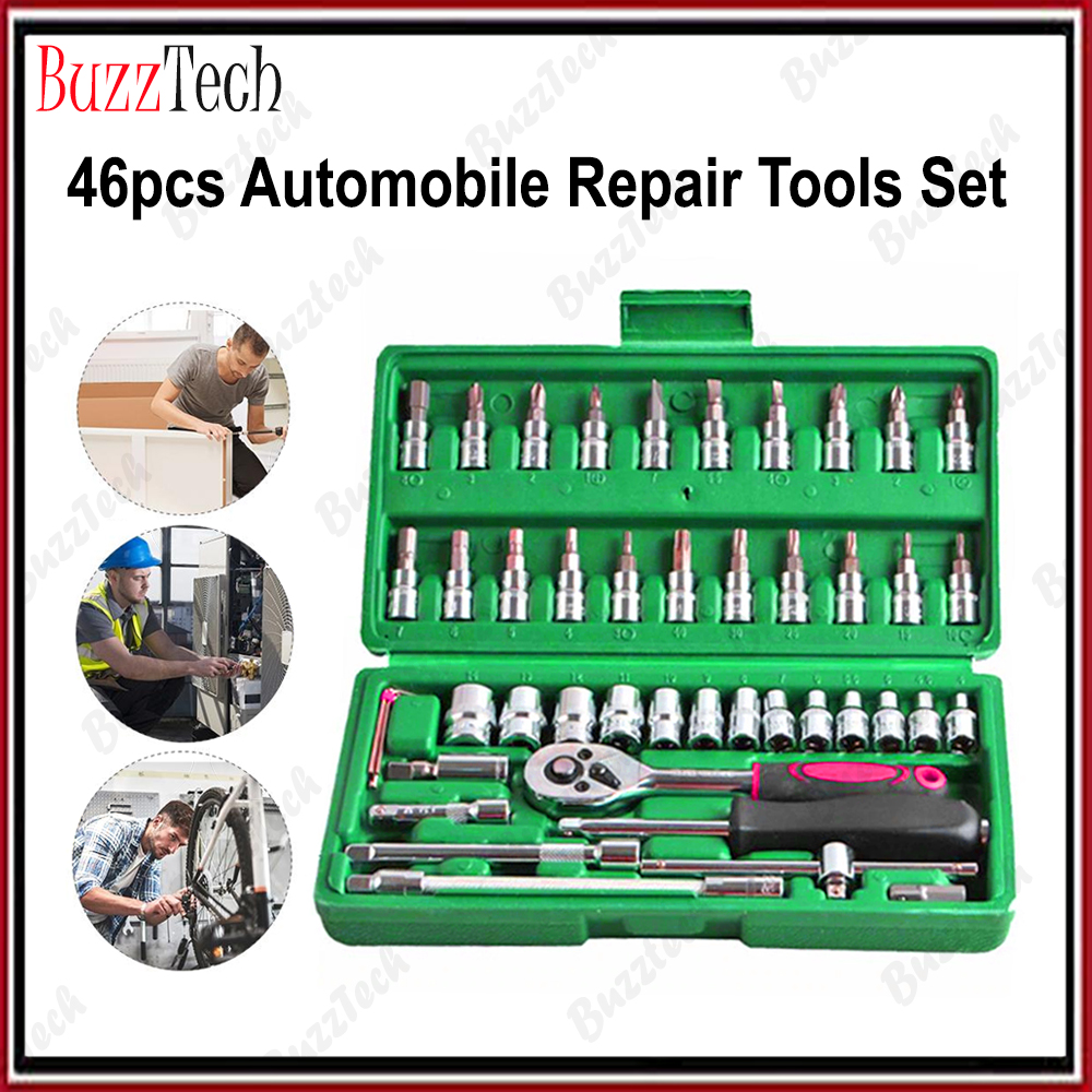 BuzzTech 46Pcs 1/4 Inch Tools Set Screwdriver Box Socket Set Ratchet ...