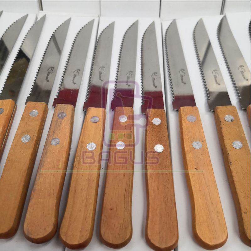 Western Serrated Steak Knife With Wooden Handle Stainless / Pisau Steak ...