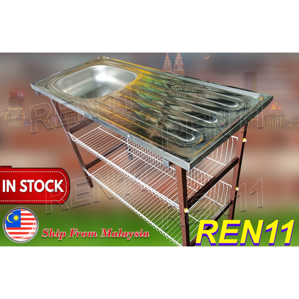 3.5ft Kitchen Stainless Steel Sink with Stand Complete Set Rak Sinki ...
