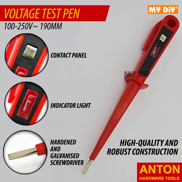 MYDIYHOMEDEPOT - ANTON Test Pen 100-250V 190mm Euro Test Pen Voltage ...