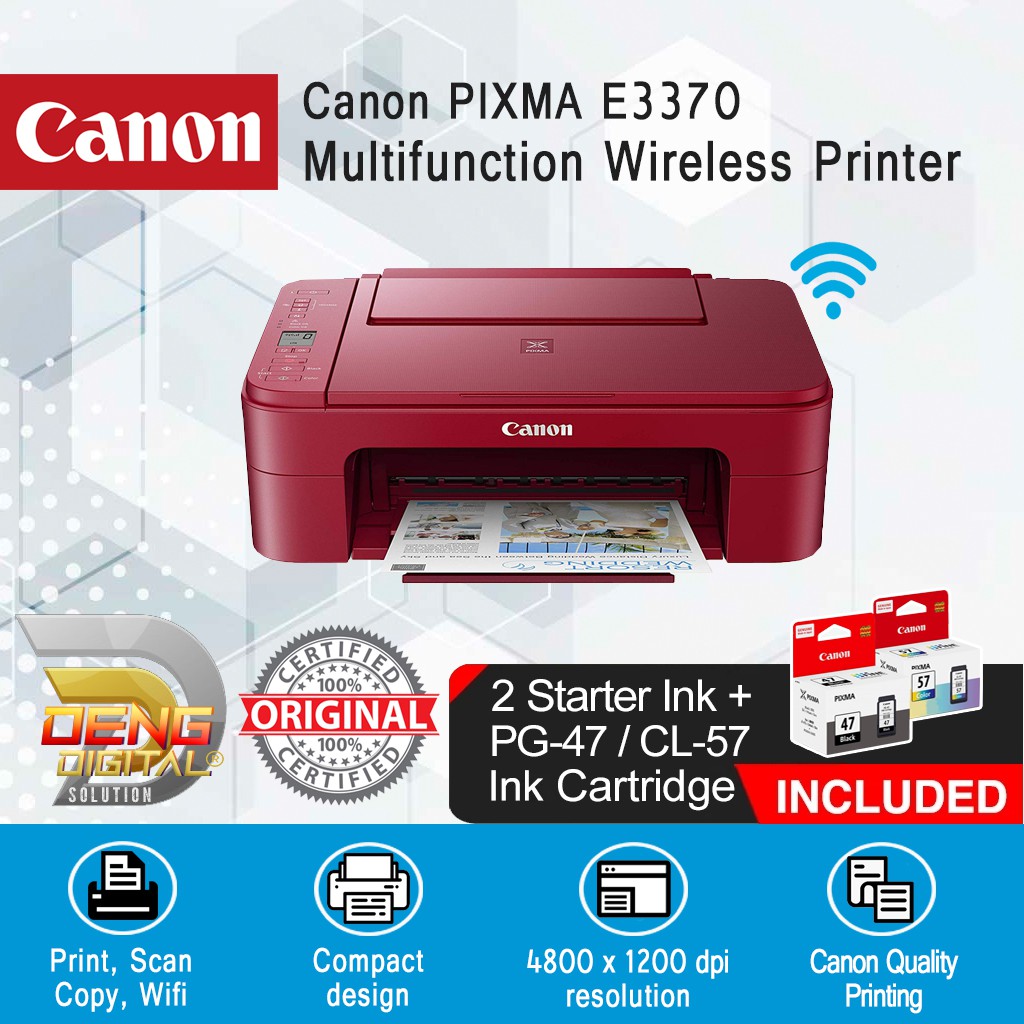 Canon Pixma E3370 Wireless Printer Advantage ( Print / Scan / Copy / Wifi ) | Shopee Malaysia
