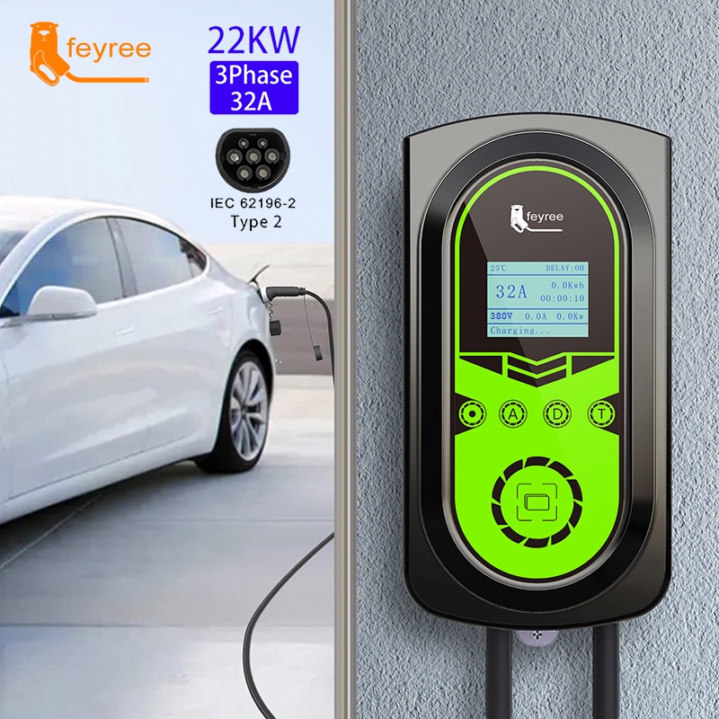 feyree EV Charger 22KW 32A 3 Phase EVSE Wallbox Electric Vehicle Car ...
