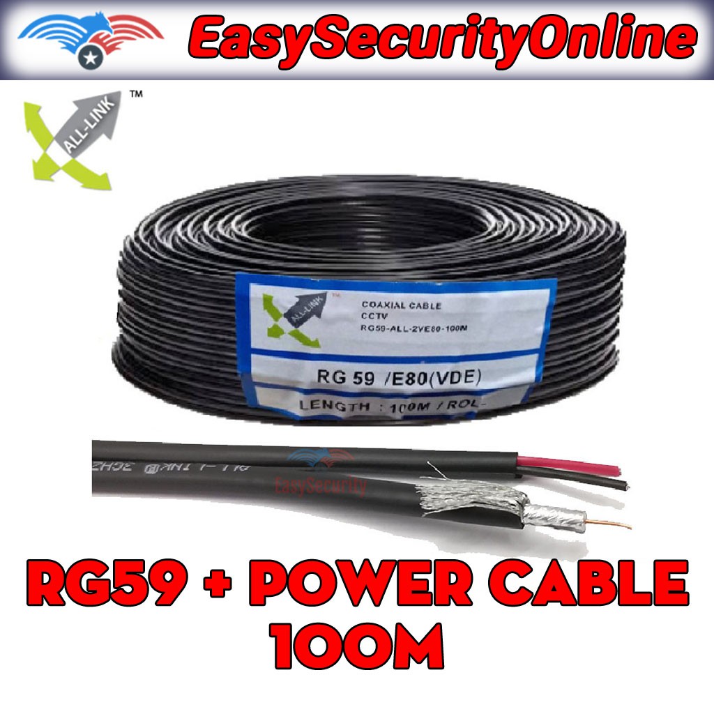RG59 + VDE #100M Meter# 2 Core Power Cable Pair Coaxial Cable CCTV Bare ...