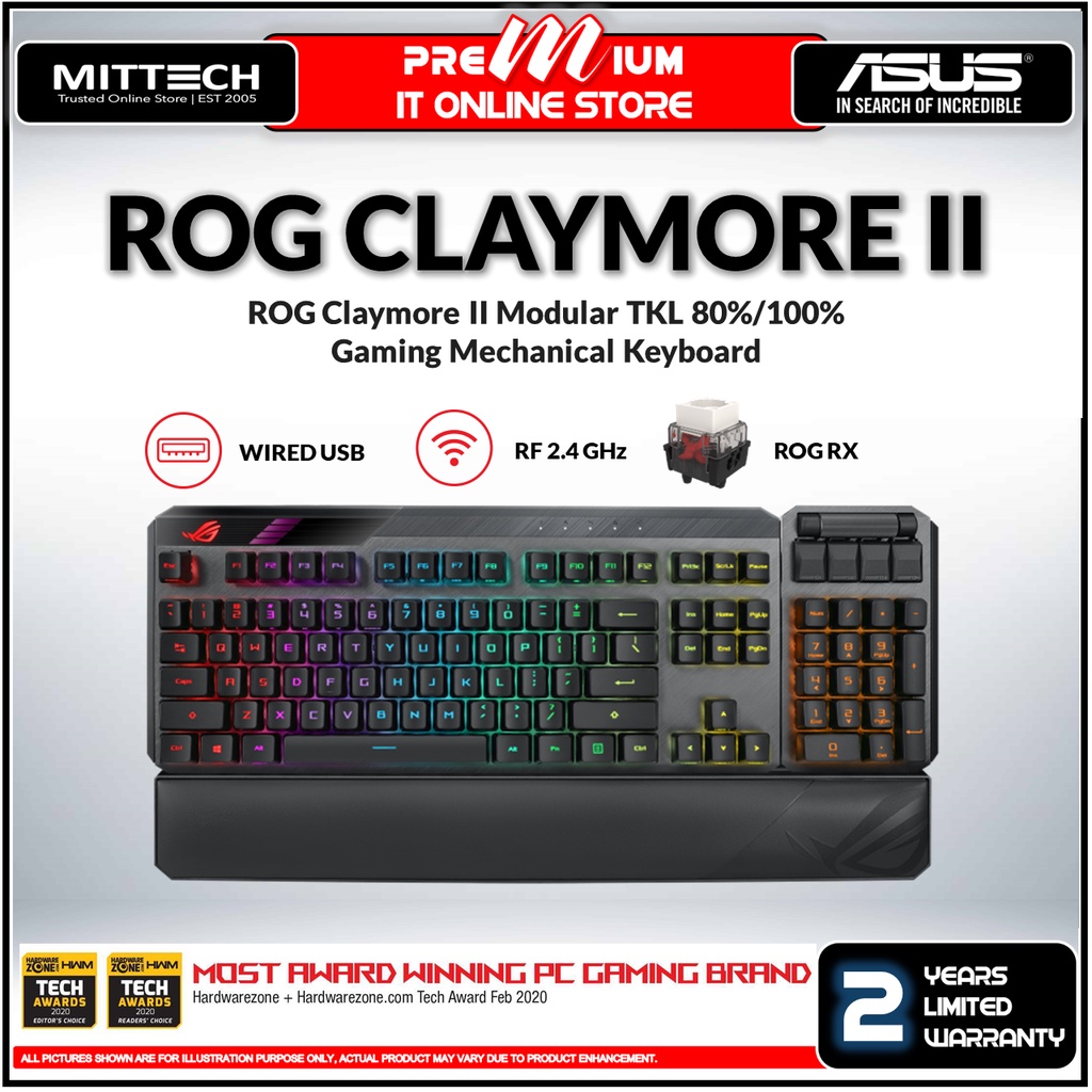 Asus ROG Claymore II Modular TKL 80%/100% Gaming Mechanical Keyboard ...