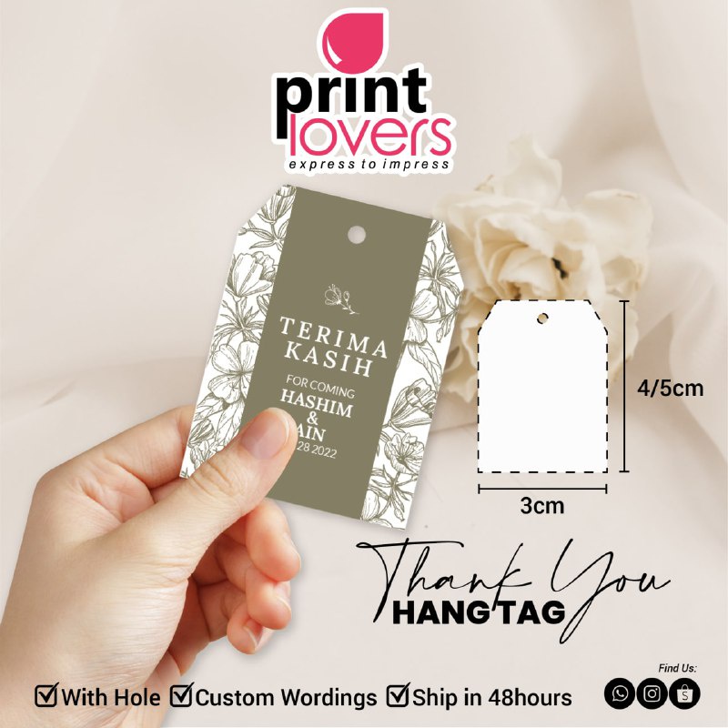 Custom Wordings Colored Thank You Hang Tags With Hole Majlis Kahwin ...