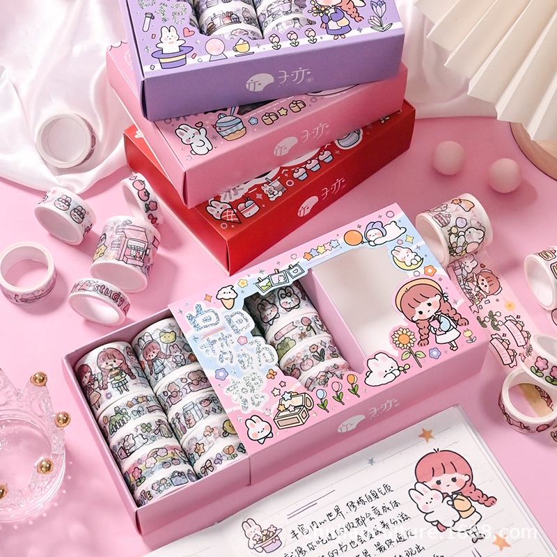 AMA Cartoon Hand Account Tape Stickers Set Decorative Diary Album 50 Sheets Kawaii Water Bottle ...