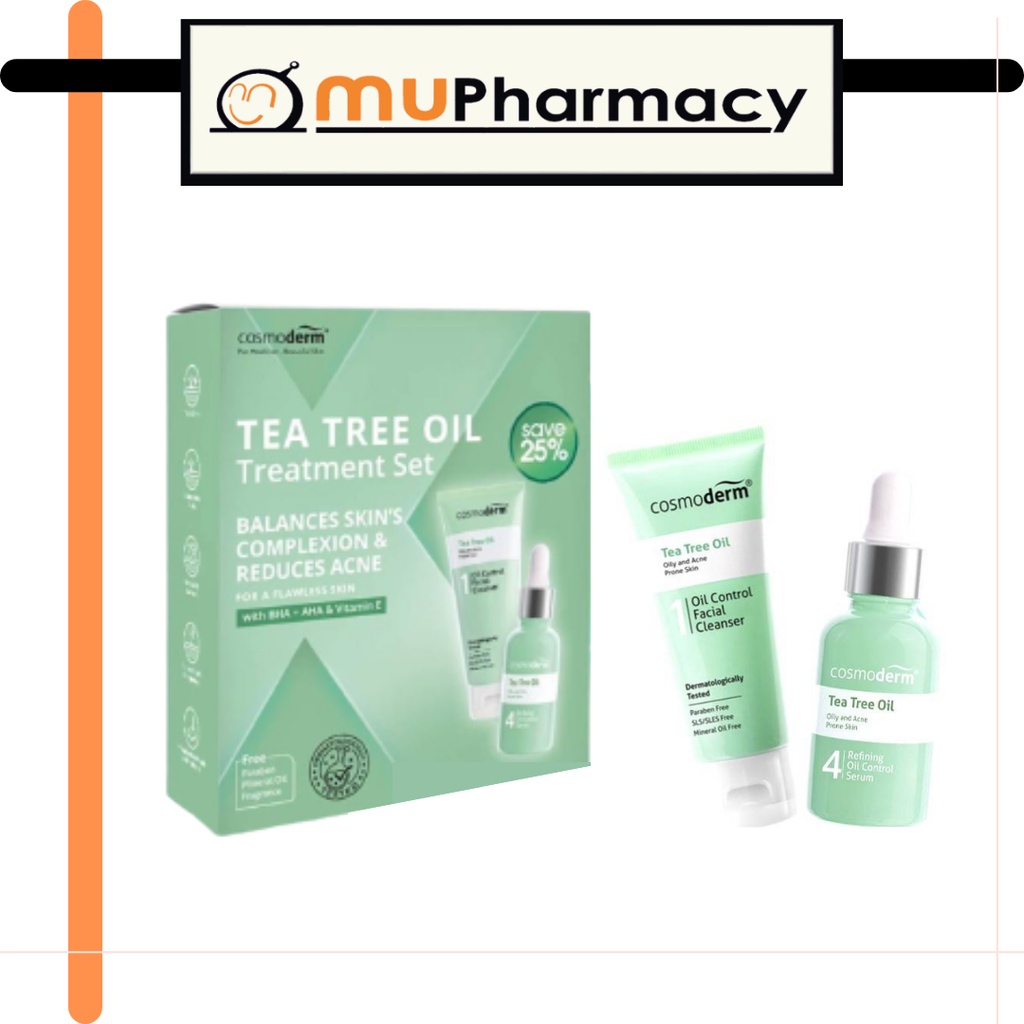 Cosmoderm Tea Tree Oil Treatment Set (Facial Cleanser/Serum Refining ...