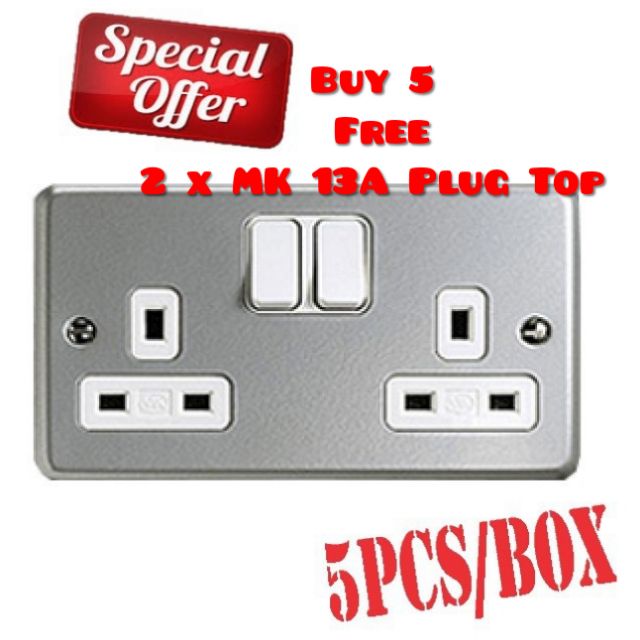 MK 2 Gang 13A Metal Clad Switch Socket Outlet (With Free Gift) | Shopee Malaysia
