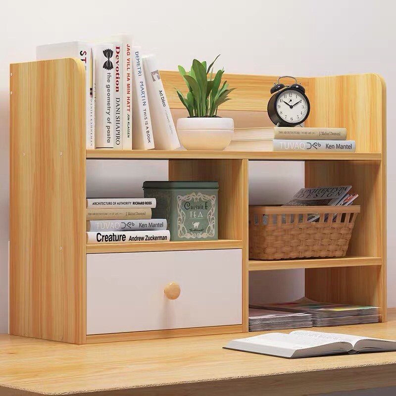 Sturdy Wooden Book Rack with Drawer Table Top Book Shelves Table ...