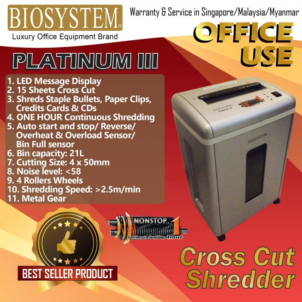Biosystem Platinum III Office Use Paper Shredder (Cross Cut) | Shopee ...