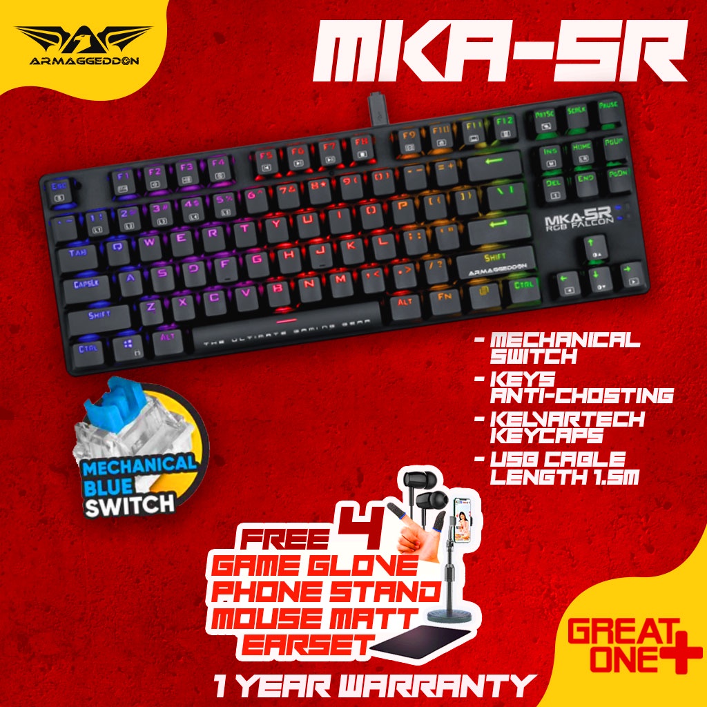 Armaggeddon MKA-5R Blue Switch Mechanical Keyboard | 87 Key ...