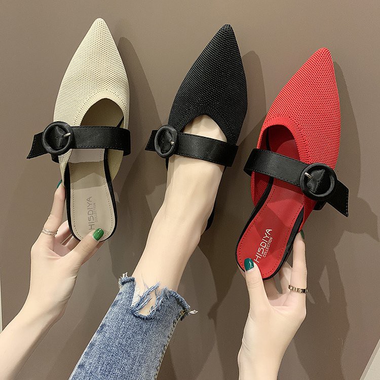 Mesh Fabric Low Heel Pointed Women Shoes Comfort | Shopee Malaysia