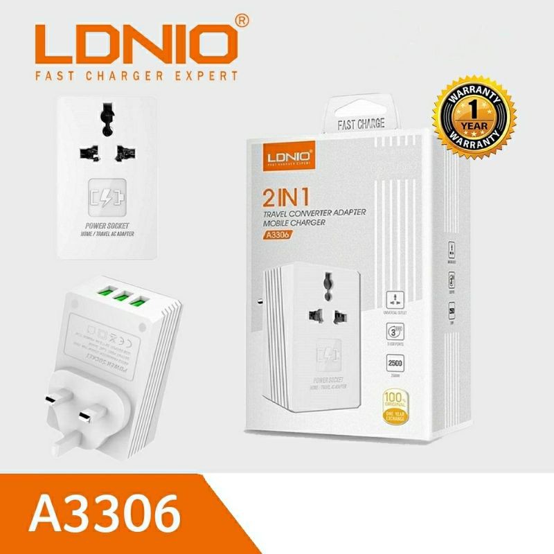 LDNIO A3306 2in1 Universal Outlet & USB Charging Port Travel Converter Adapter | Shopee Malaysia