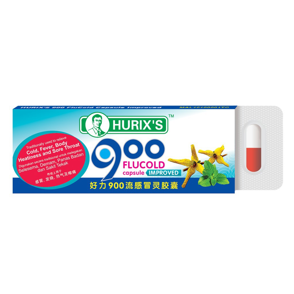 Hurix's 900 FluCold 6 Capsules Halal Cold Fever Body Heatiness Sore ...