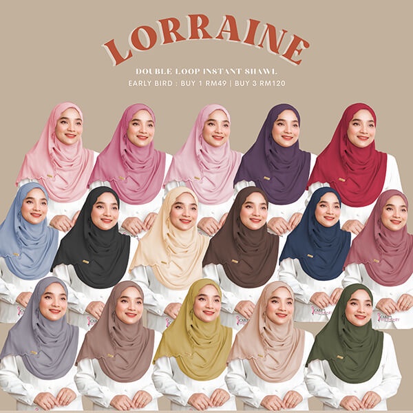 LORRAINE Tudung Sulam Dua Muka Embroidery double loop Instant shawl ...