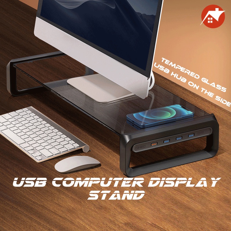 ⚡Ready stock⚡Computer PC Monitor Base Stand Desktop USB Organizer with ...