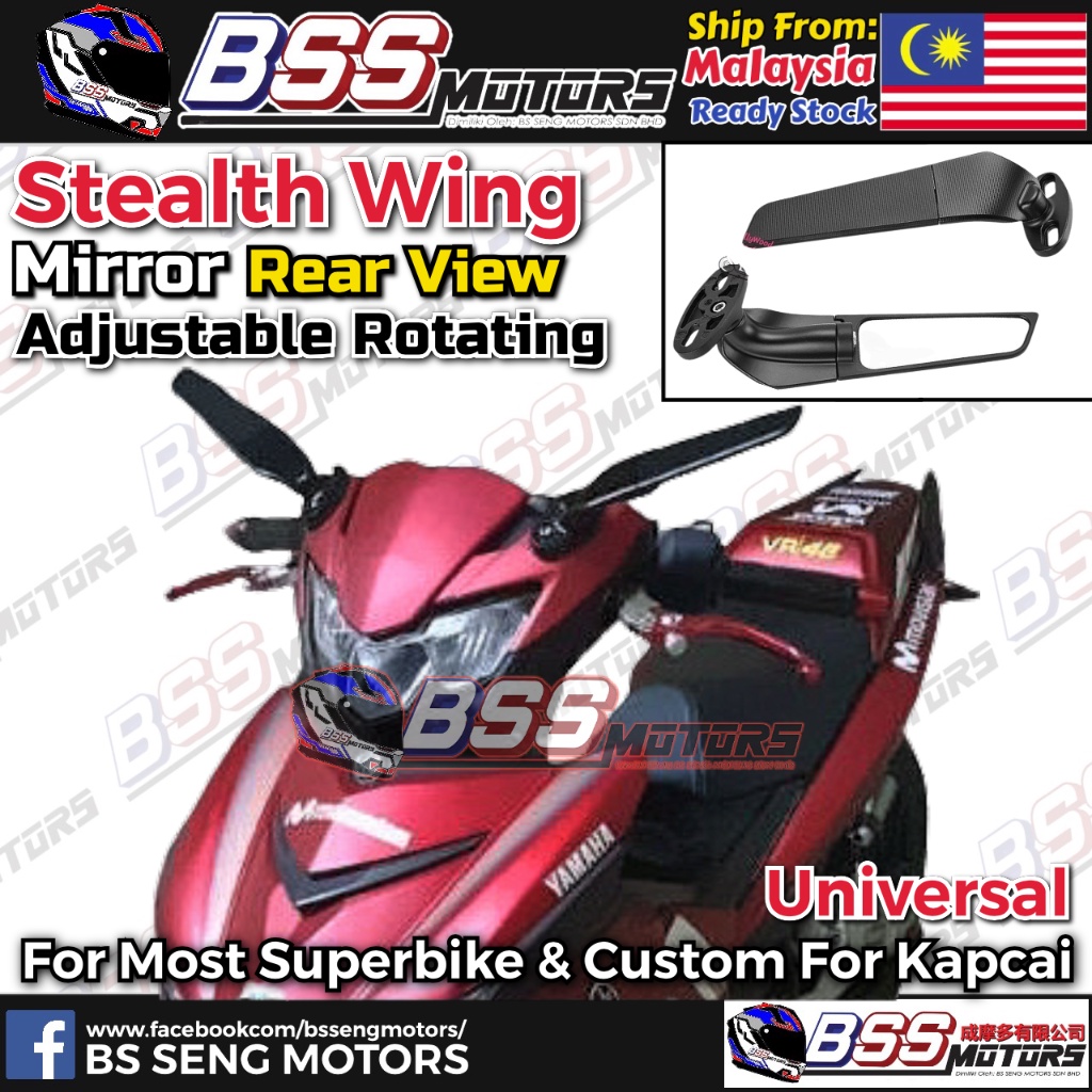 Universal Stealth Winglet Rearview Side Mirror Yamaha Superbike R15 R25 ...