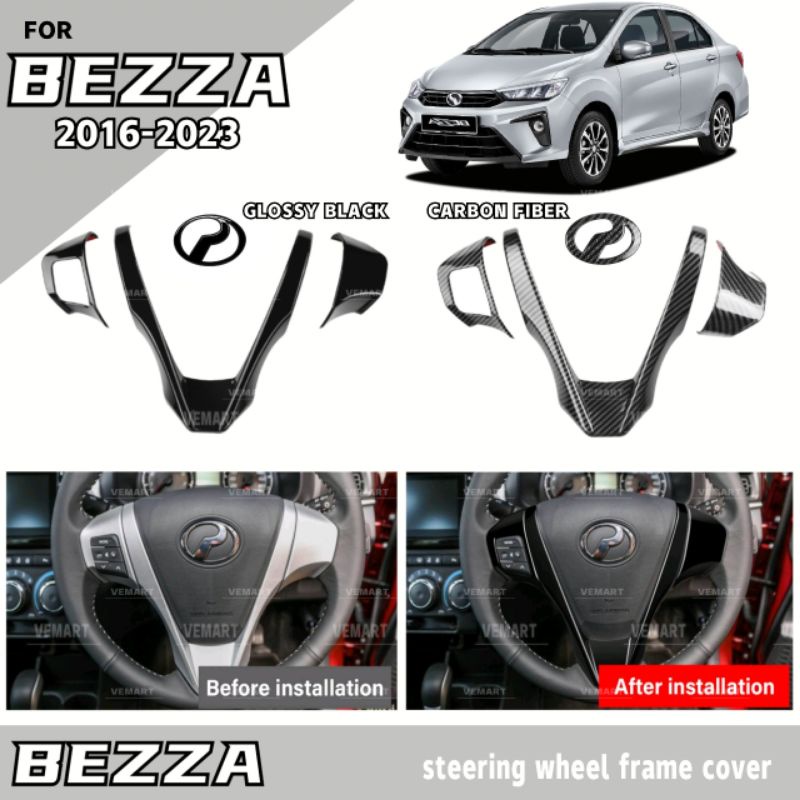 Vemart perodua bezza carbon fiber steering wheel frame cover ...
