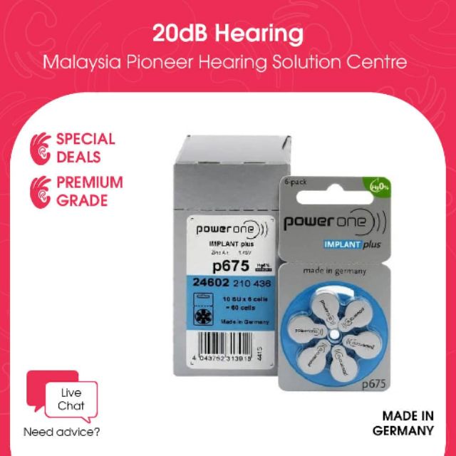 Hearing Aid - PowerOne Cochlear Implant Battery - Implant plus 675 per ...