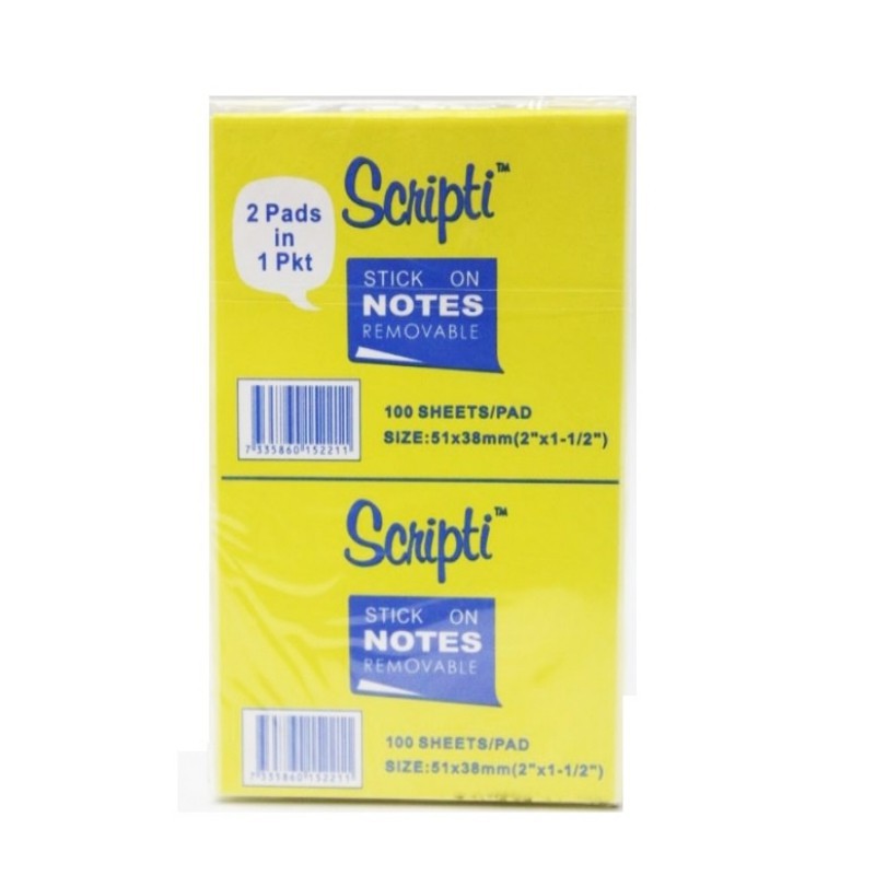 SCRIPTI Stick On Notes 2 Pads in 1 Packet 51x38MM [152211] | Shopee ...