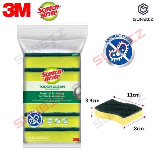3M Scotch Brite Tough Clean Scrub Sponge Anti Bacteria Dish Pot Wash ...