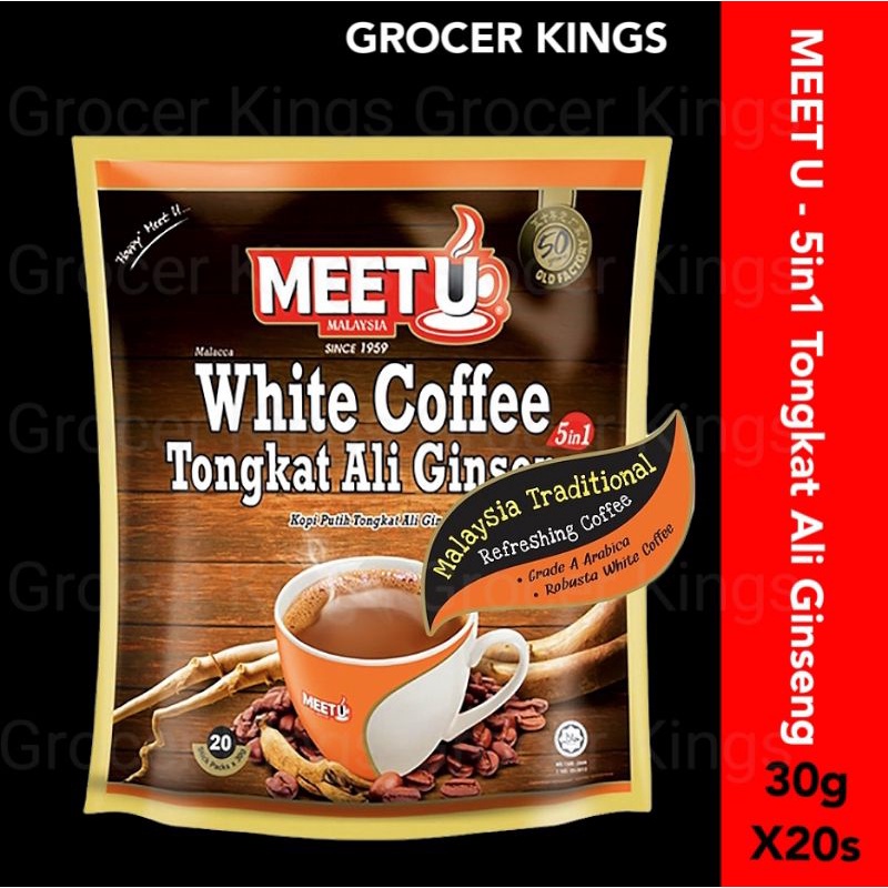 MEET U 5in1 WHITE COFFEE (Tongkat Ali Ginseng) 20x30g | Shopee Malaysia